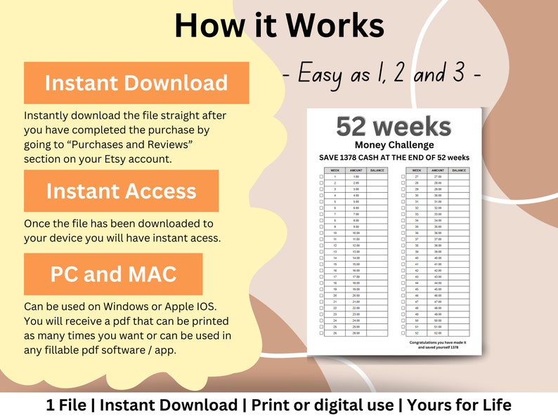 52 Week Challenge 52 Weeks Savings Challenge, Printable Digital ...
