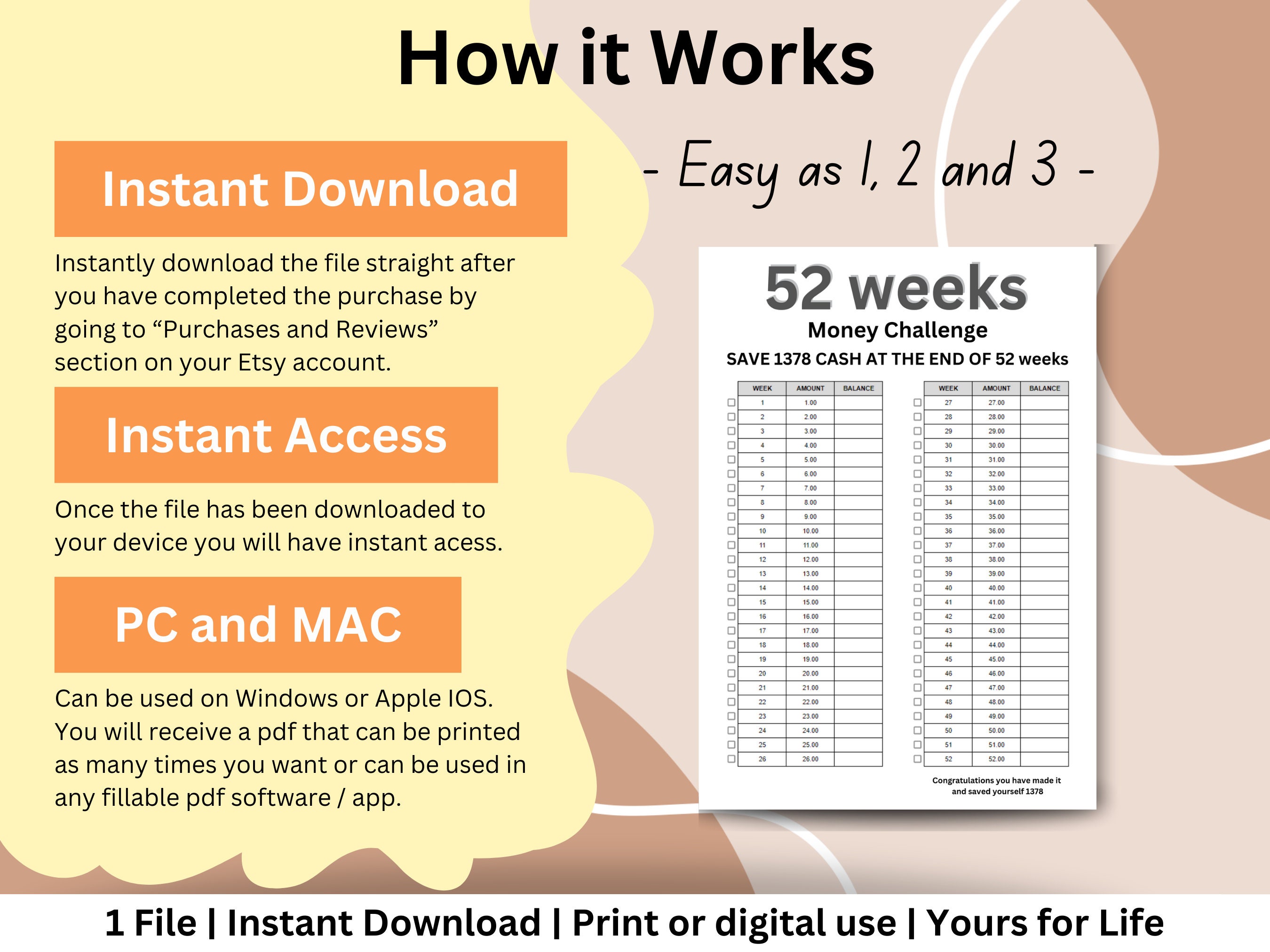 52 Week Challenge 52 Weeks Savings Challenge, Printable Digital ...
