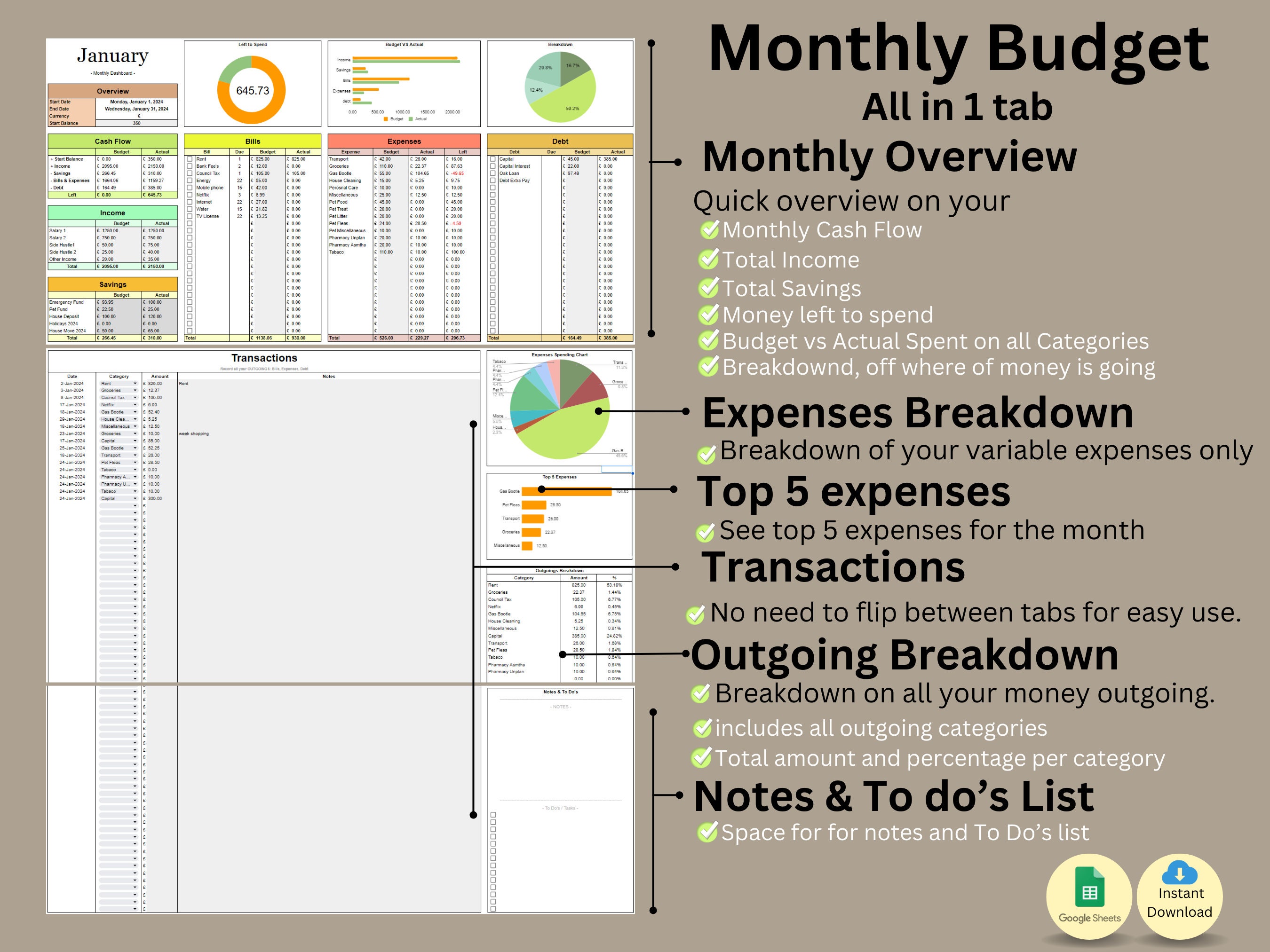 Easy Budget for Beginners 2024 Ready Spreadsheet Template Blue ...