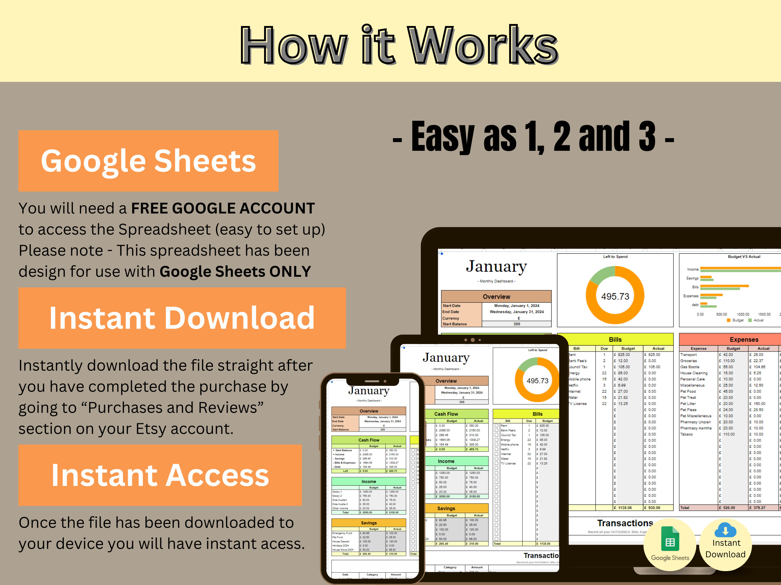 Easy Budget for Beginners 2024 Ready Spreadsheet Template Blue ...
