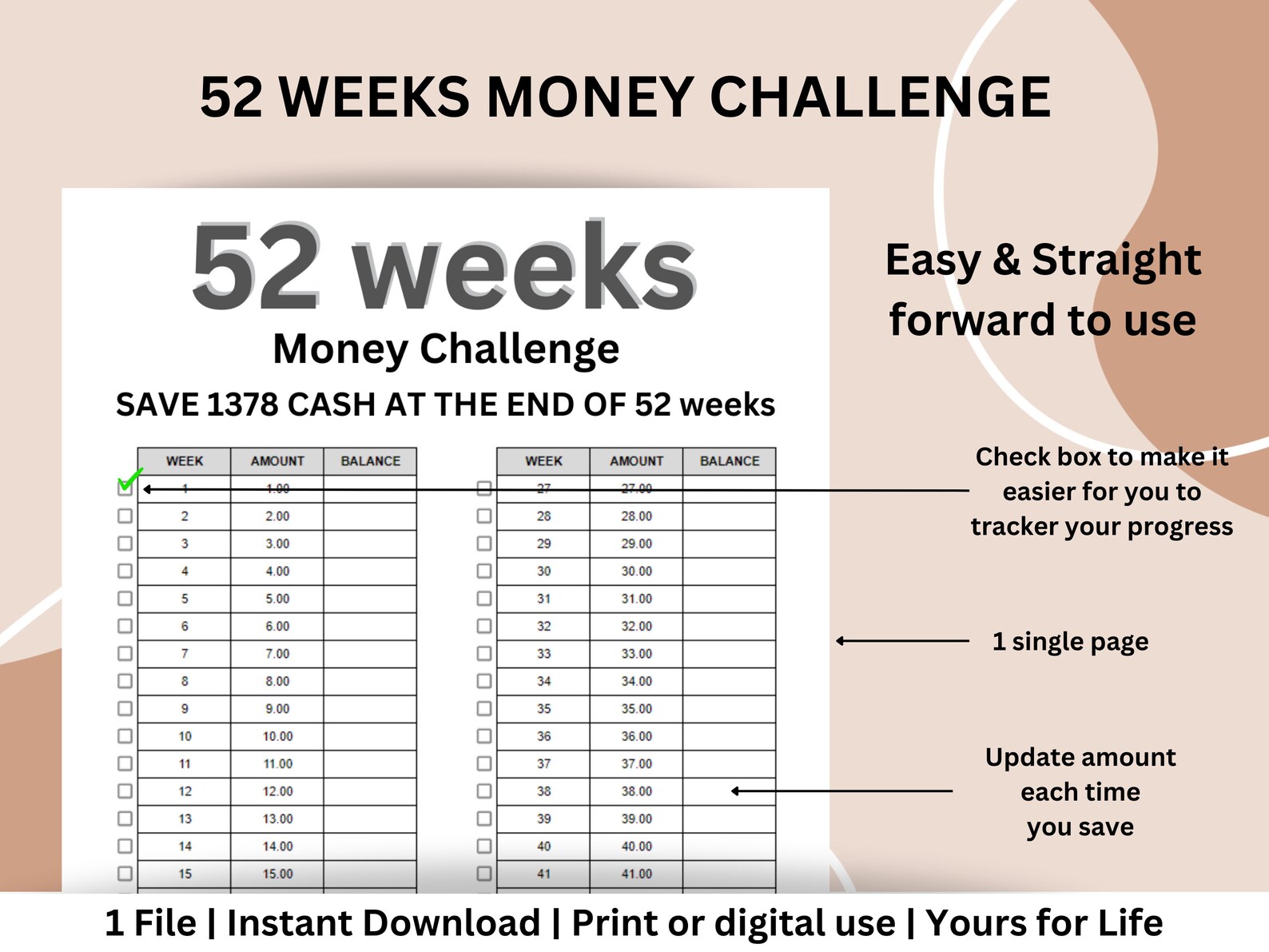 52 Week Challenge 52 Weeks Savings Challenge, Printable Digital ...