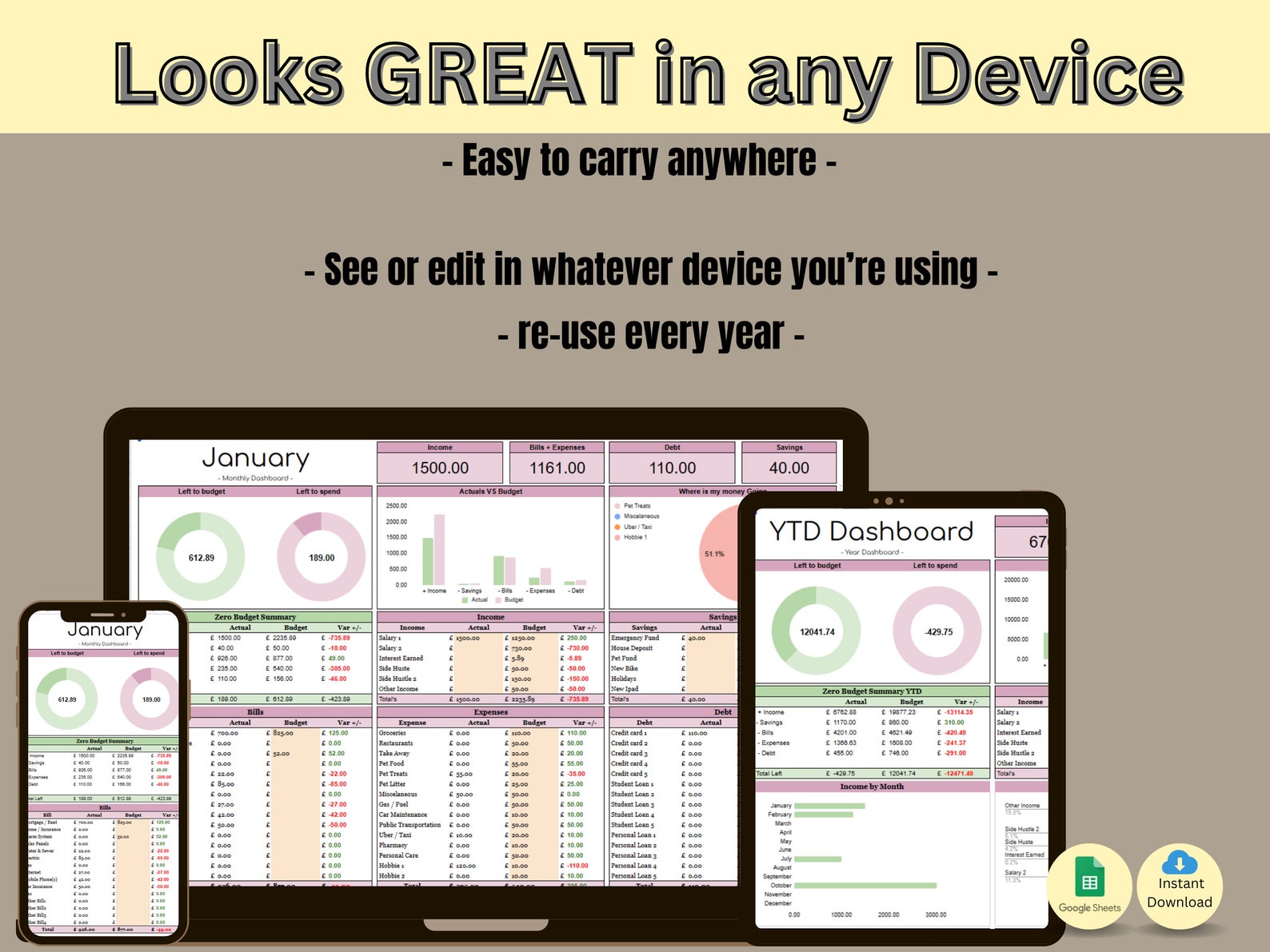 Zero-based Budget Spreadsheet Template | Personal Finance Planner ...