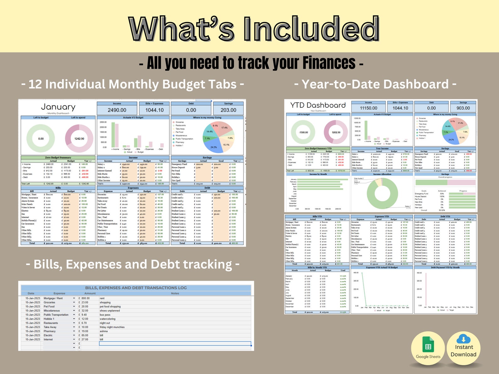 Zero-base Budget Spreadsheet Template Blue | Personal Finance Planner ...