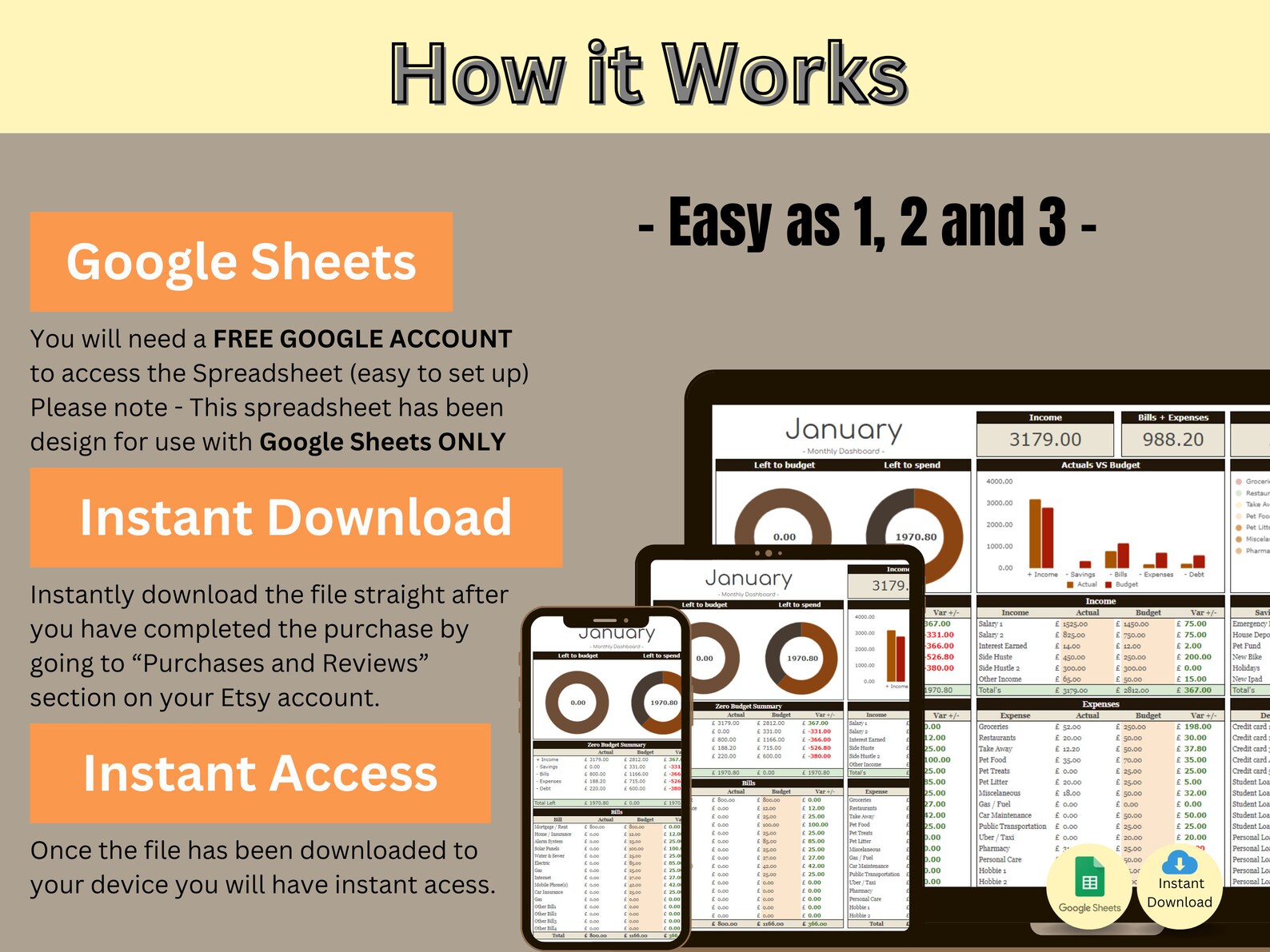 Zero-base Budget Brown Spreadsheet Template | Personal Finance Planner ...