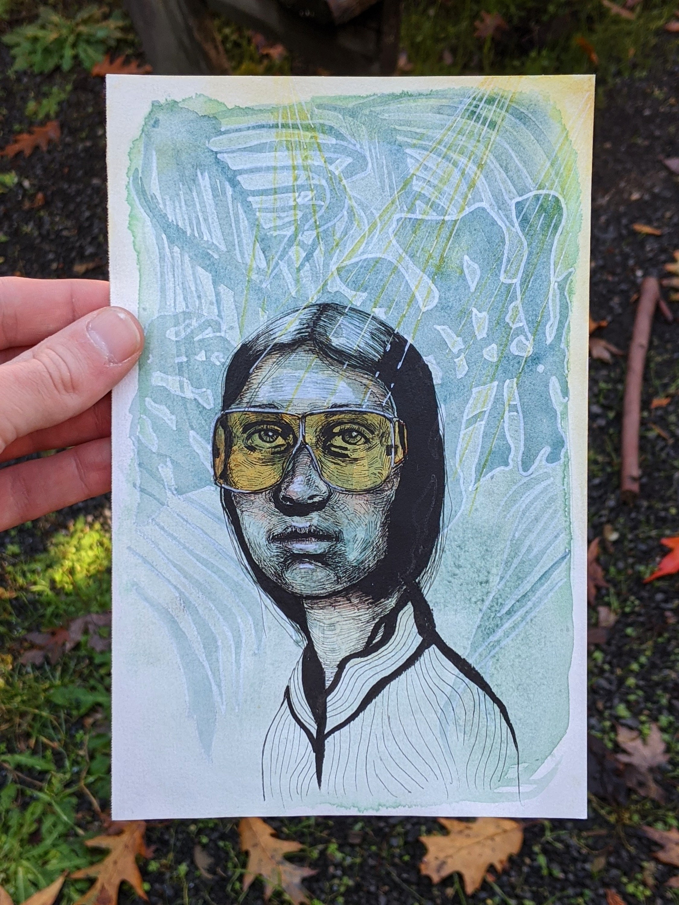 Watercolor And Pen Portrait