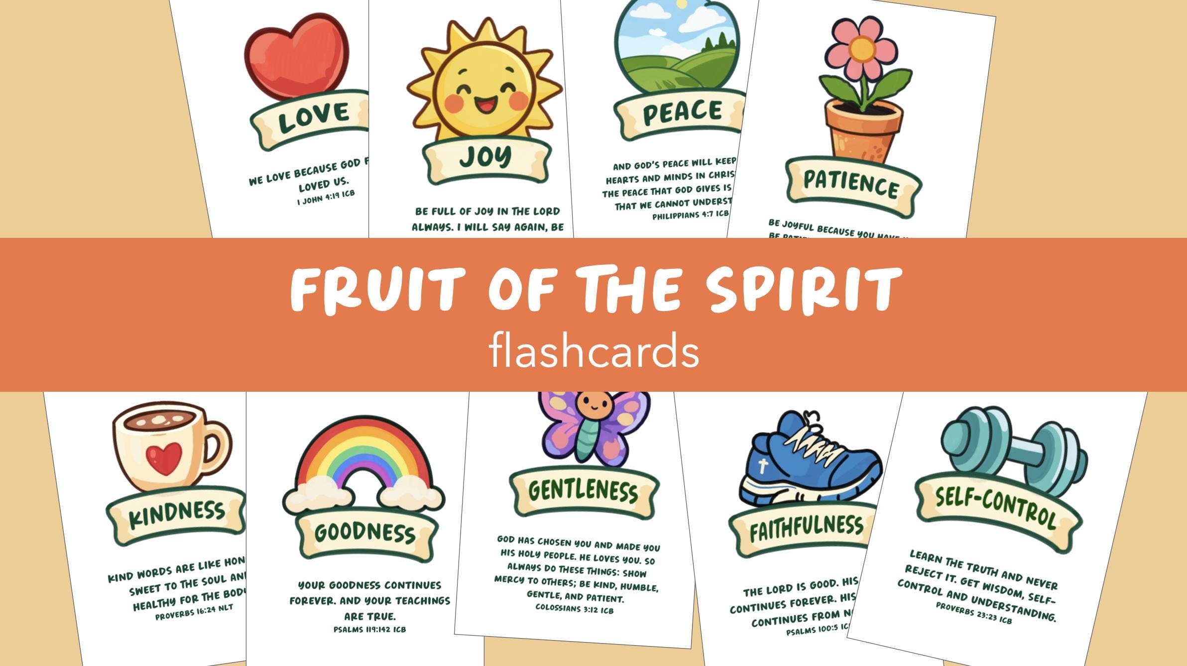 Fruit of the Spirit Flashcards for Kids | Christian Printable | Bible ...
