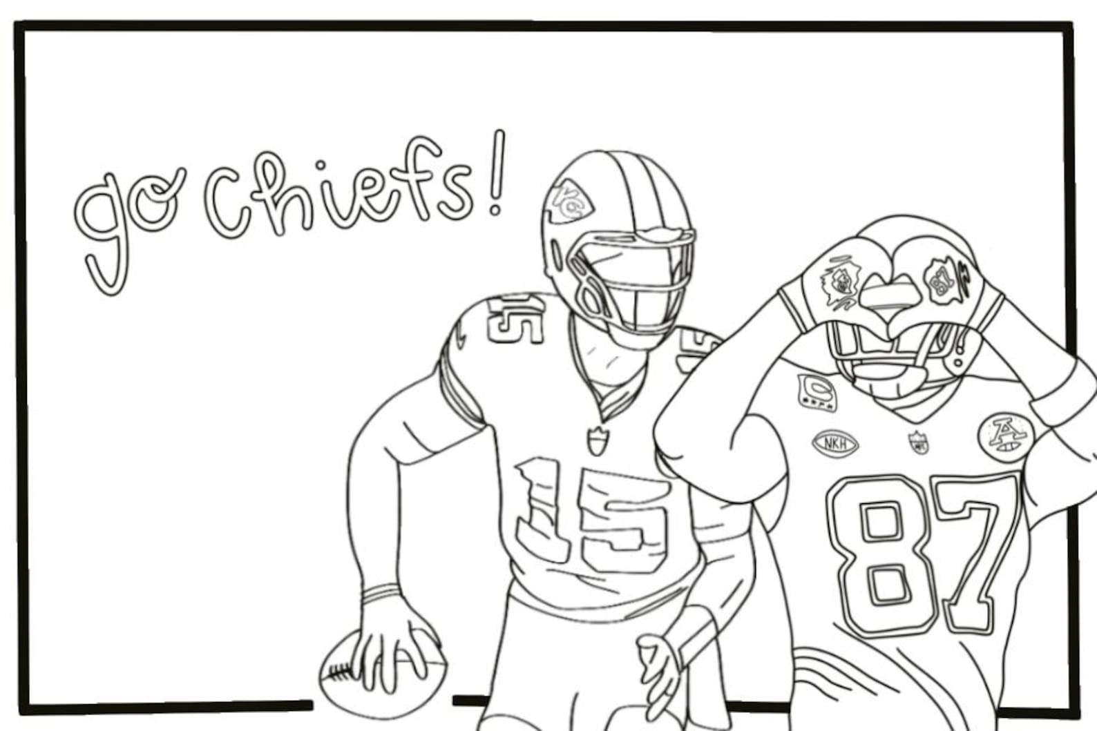 Mahomes and Kelce Chiefs Coloring Page - Etsy