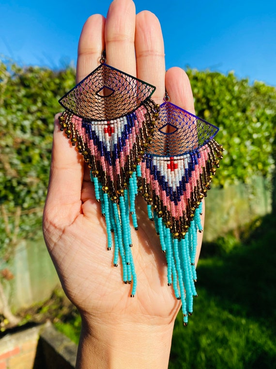 Buy Beautiful Long Fringe Earrings Hippie Earrings Multicolour Cheerful Earrings Long Fringe Style Earrings Online in India Etsy