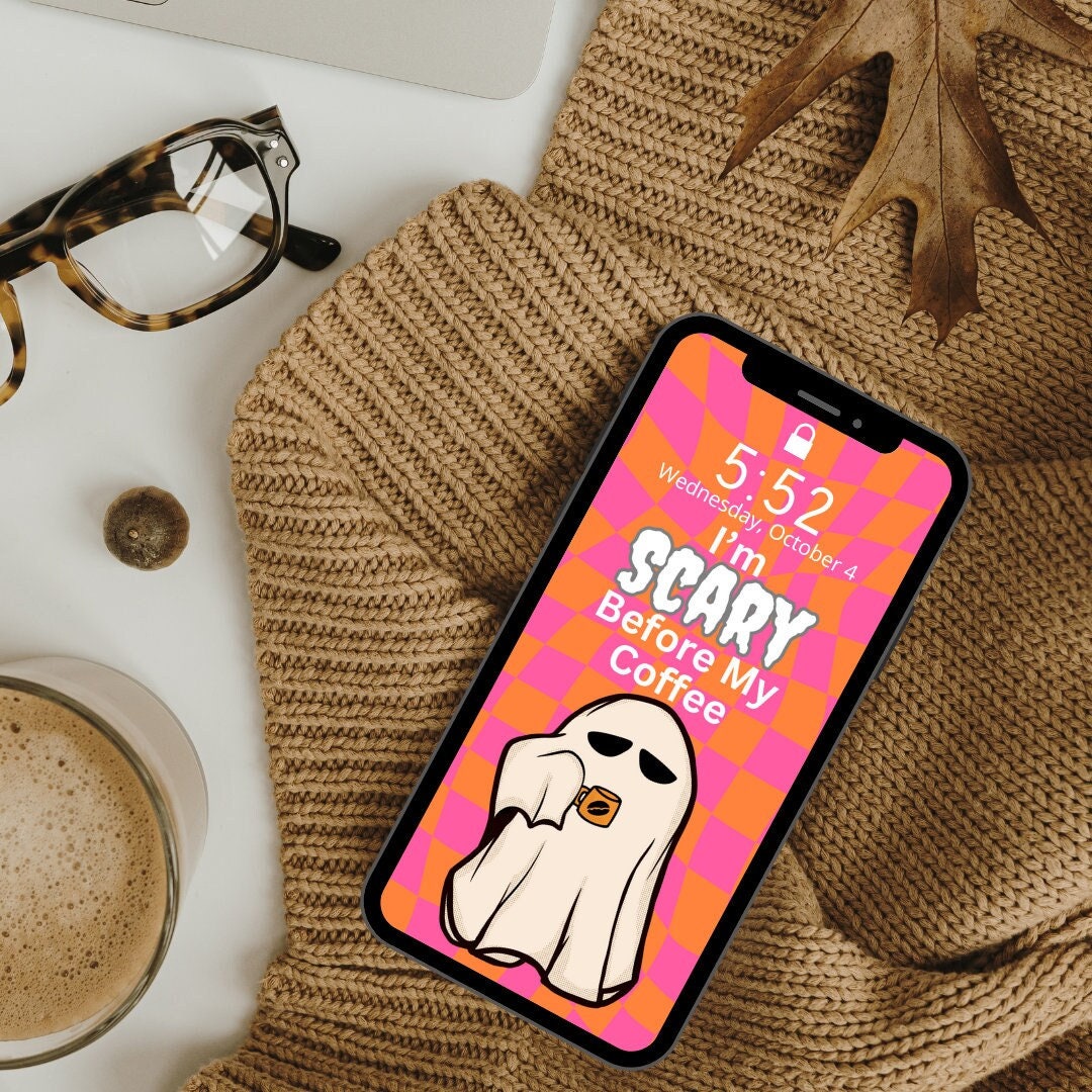 Halloween Coffee Ghost Instant Download Phone Wallpaper, Ghost iPhone ...
