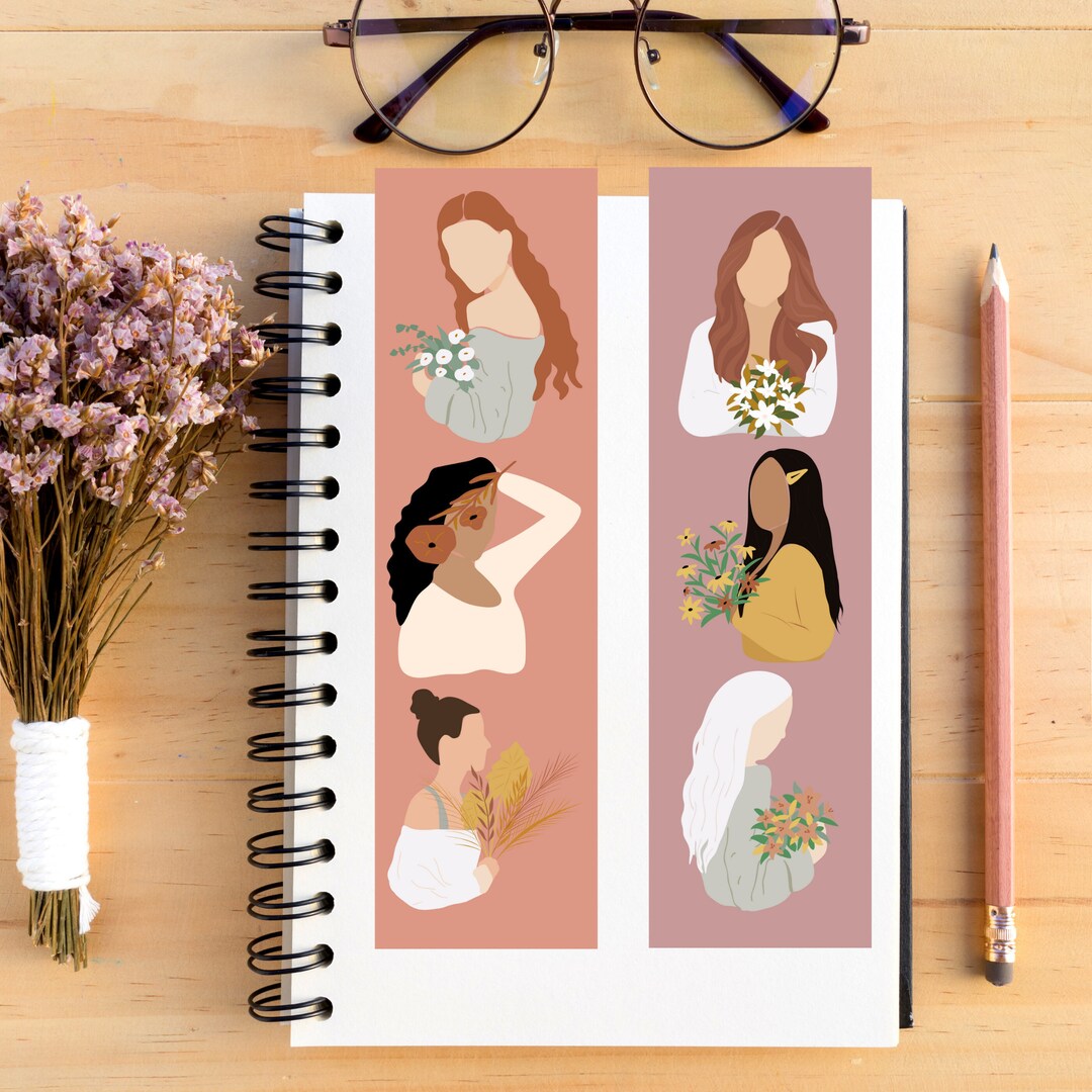 Laminated Bohemian Woman Flower Themed Bookmark Set - Etsy