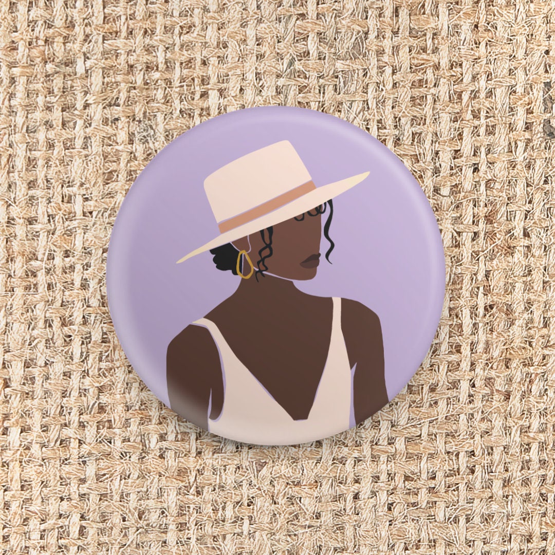 1.5 Inch Round Summer Vibes African American Woman Pin, Black Woman ...