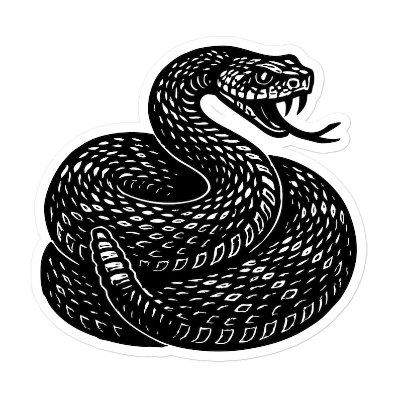 Linocut Coiled Rattlesnake Sticker | Tattoo Flash Art Vinyl - Etsy