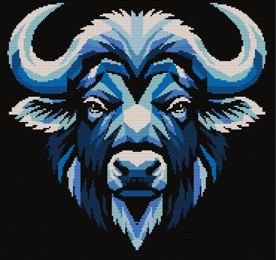 Big Blue Bison - Intermediate/advanced Geometric Cross-stitch Pattern ...