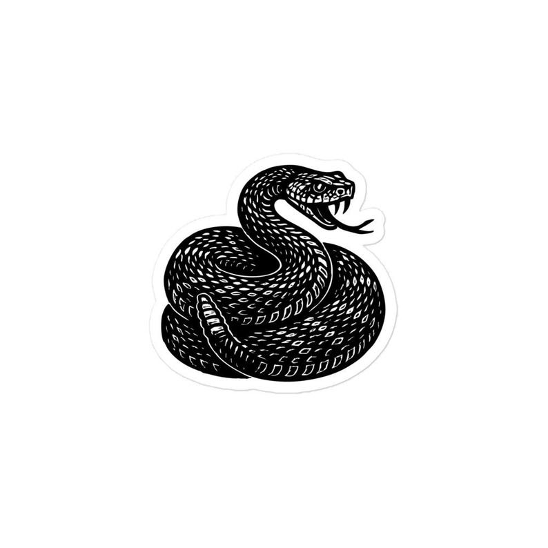 Linocut Coiled Rattlesnake Sticker | Tattoo Flash Art Vinyl - Etsy
