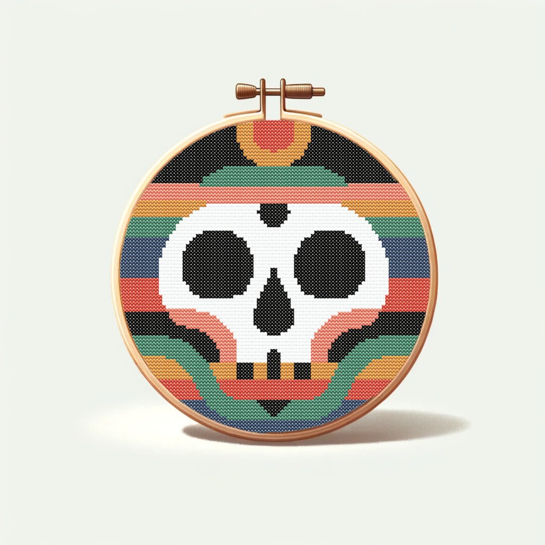 Midcentury Modern Skull Circular Cross Stitch Pattern - Beginner to ...