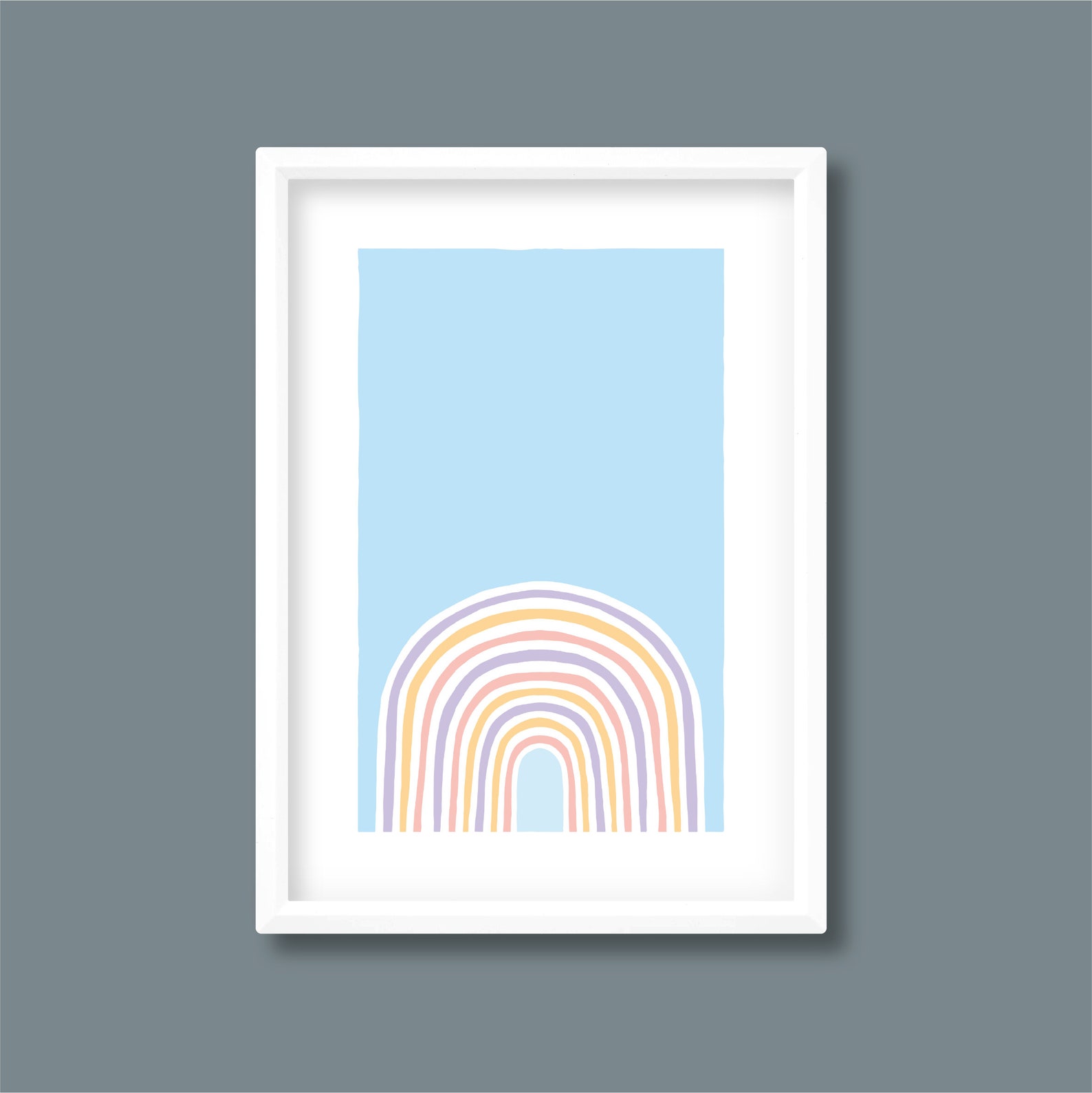 Minimalist Rainbow Print in Lino Cut Style Print Boho Mid - Etsy