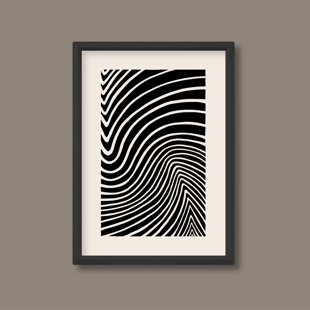 Abstract Line Print Lino Cut Style Print | Boho Mid Century (black and ...