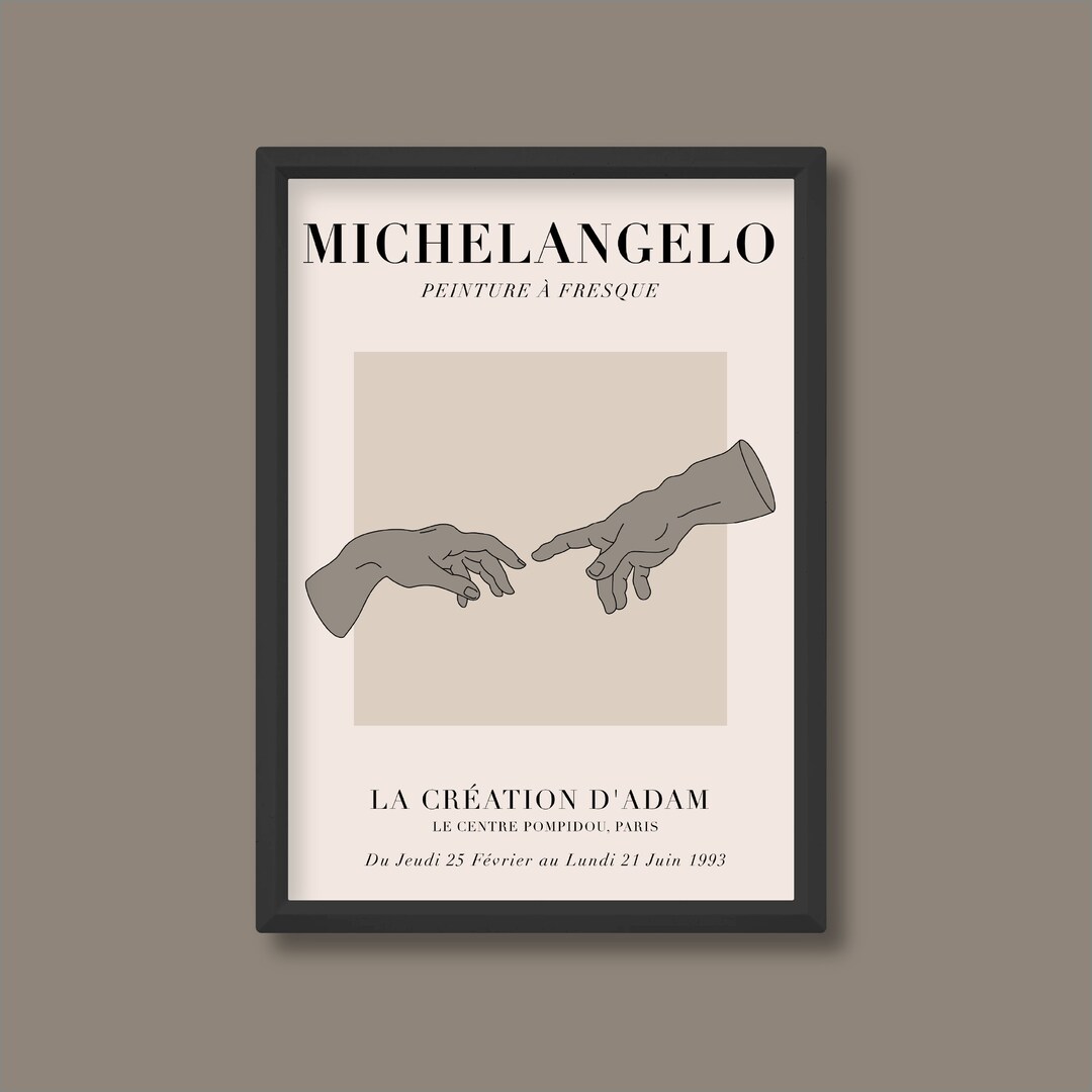 Michelangelo Inspired Exhibition Poster | the Creation of Adam (black ...