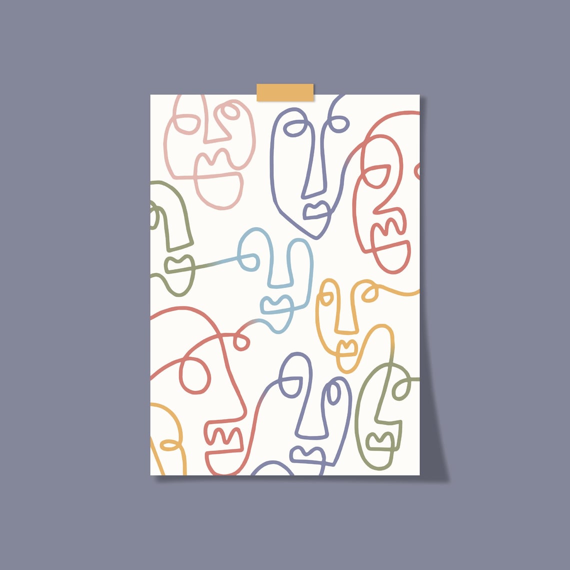 Abstract Single Line Art Faces Pastel Colourful Scandinavian - Etsy UK