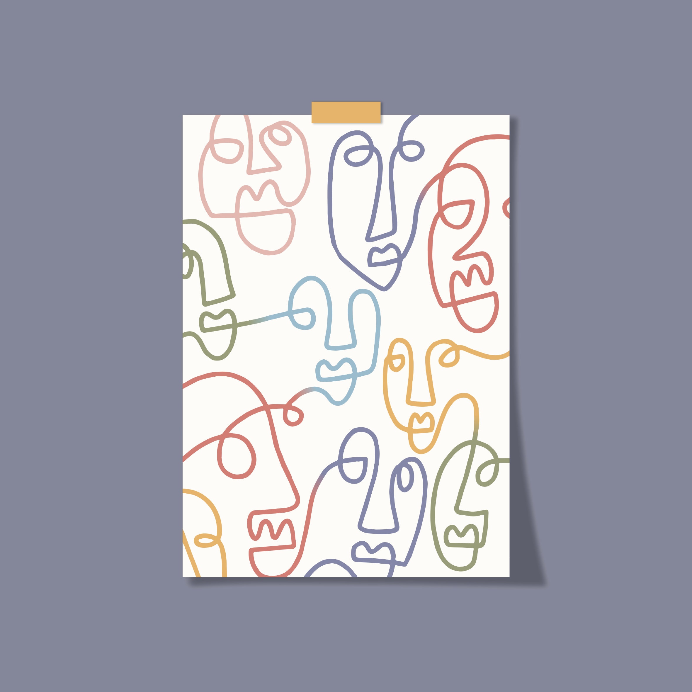 Abstract Single Line Art Faces Pastel Colourful Scandinavian - Etsy UK