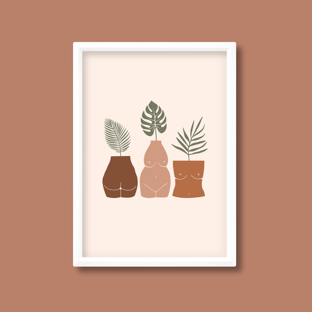 Nude Body Plant Pot Print | Rust Warm Earthy | Boho Mid Century | A0 A1 ...
