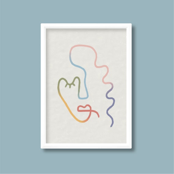 Abstract Single Line Art Face Pastel Colourful Scandinavian | Etsy