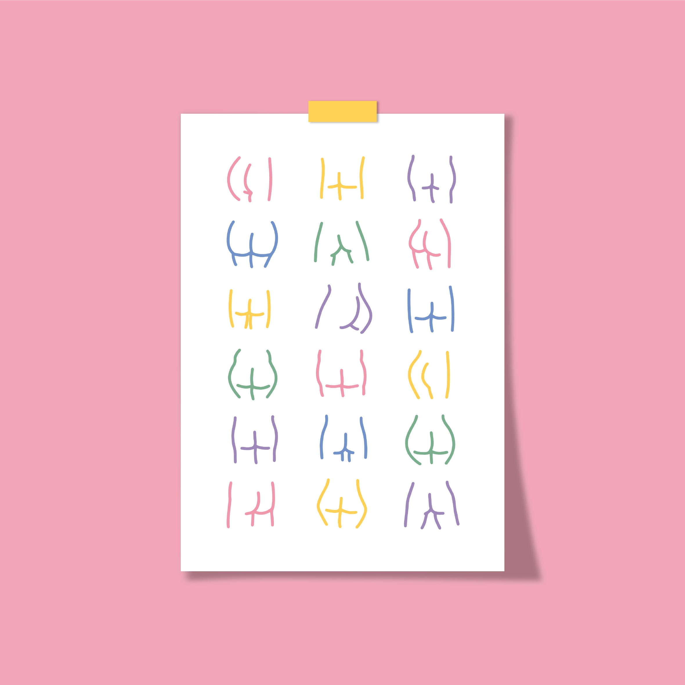 Bums Line Drawing Print Rainbow Pastel Colours A5 A4 A3 A2 | Etsy