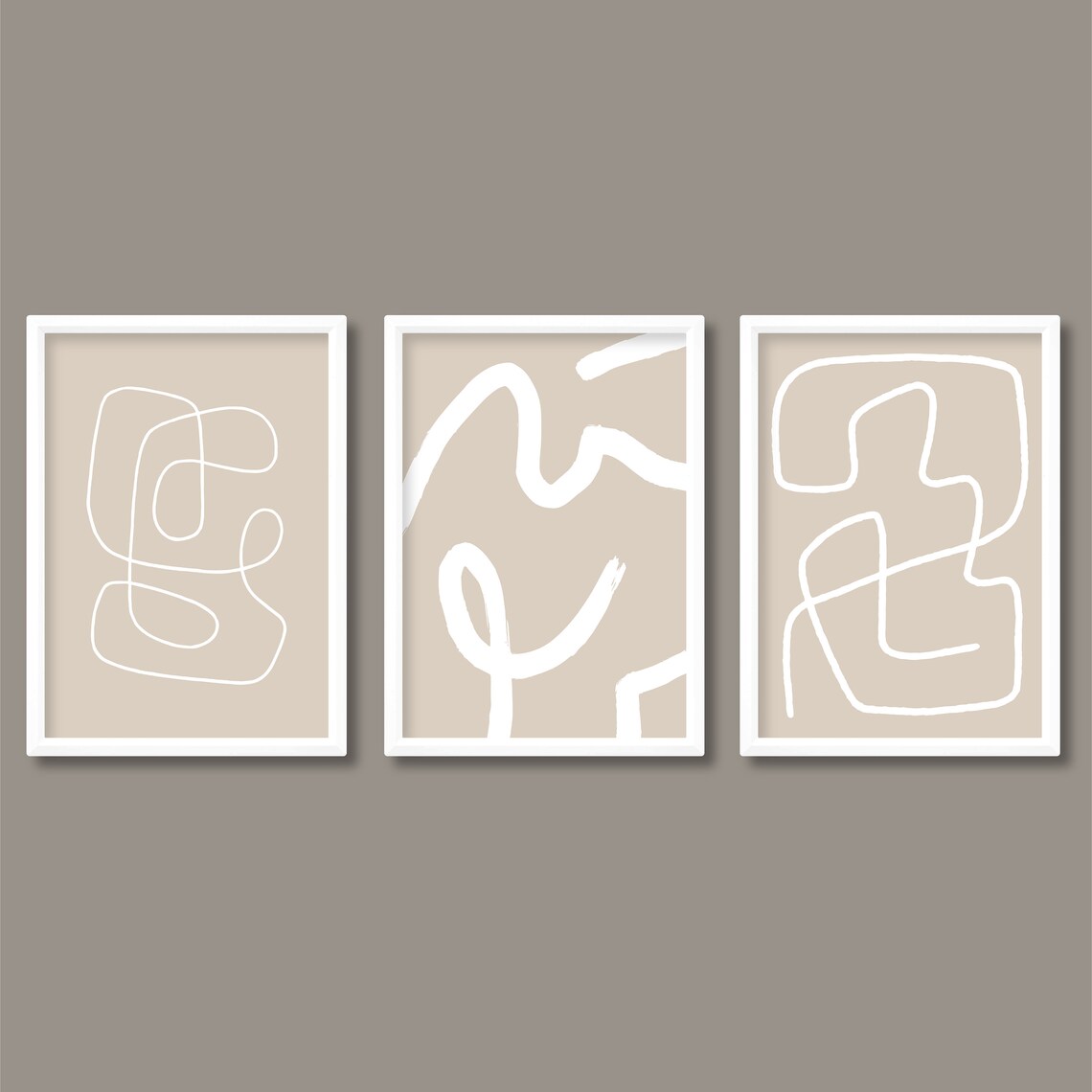 Abstract Neutral Tone Single Line Art Print Set of 3 - Etsy UK