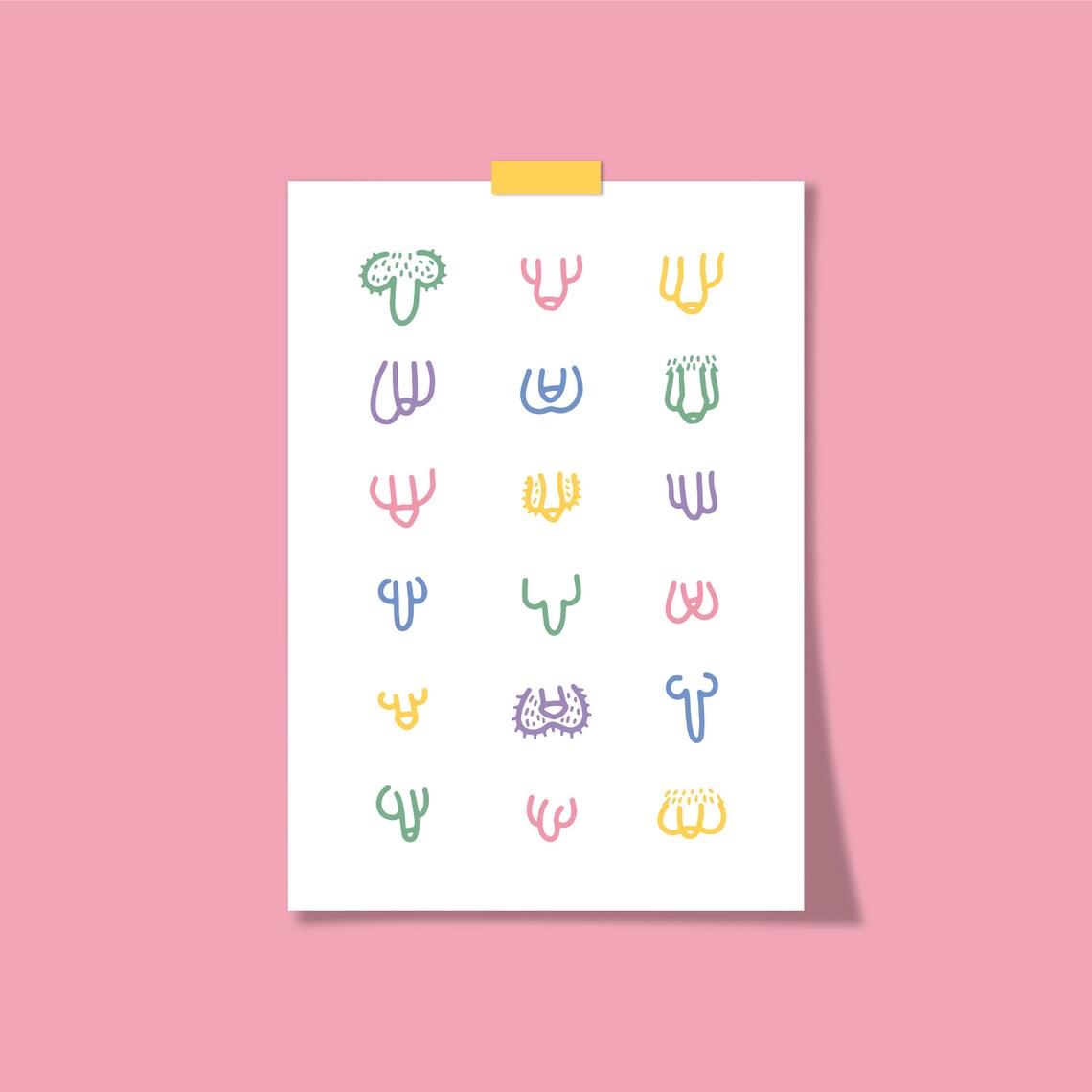 Willy Line Drawing Print Rainbow Pastel Colours A5 A4 A3 | Etsy