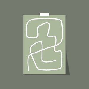Abstract Sage Green Single Line Art | Scandinavian Contemporary Boho ...