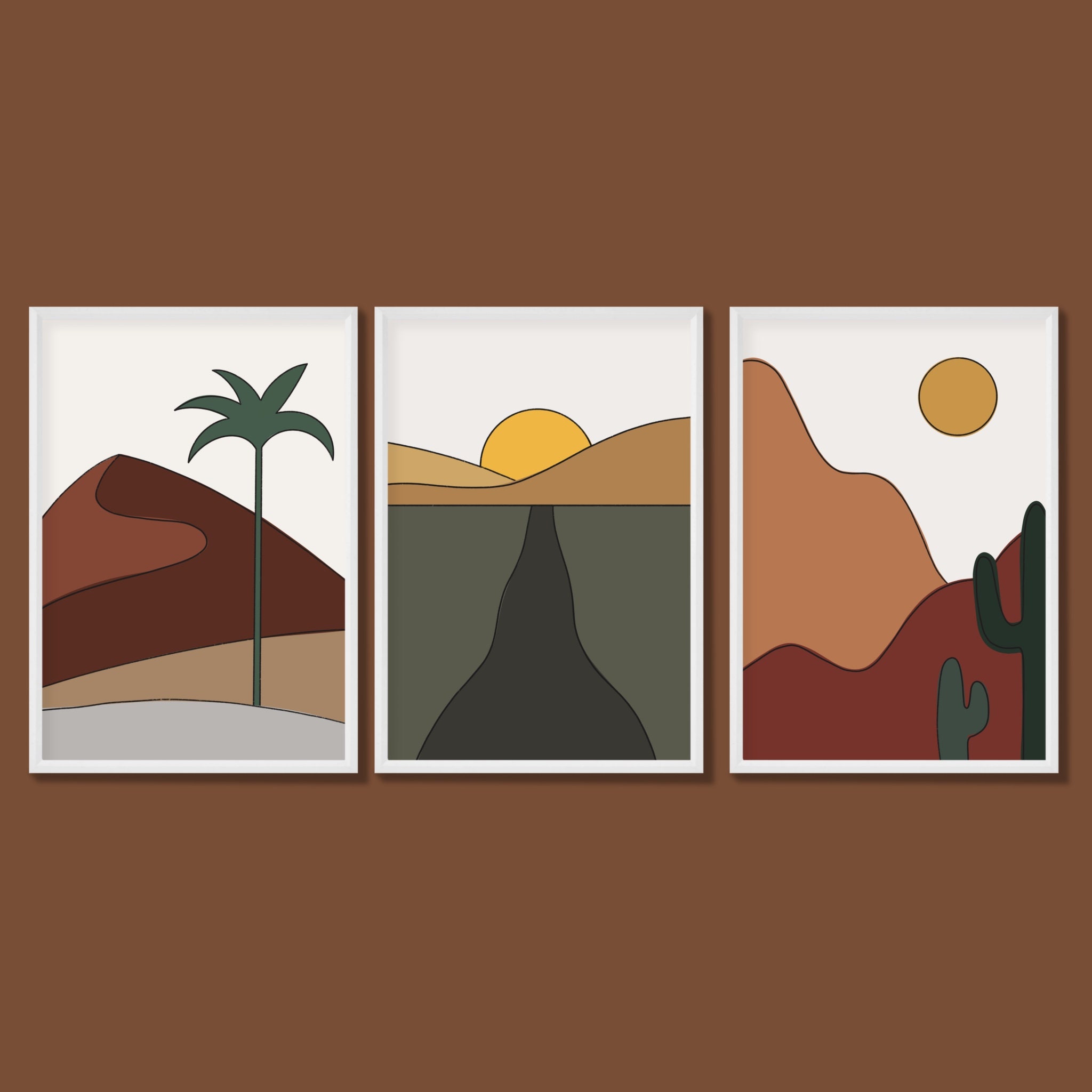 Minimalist Warm Earth Tone Desert Cactus Print Boho Mid | Etsy