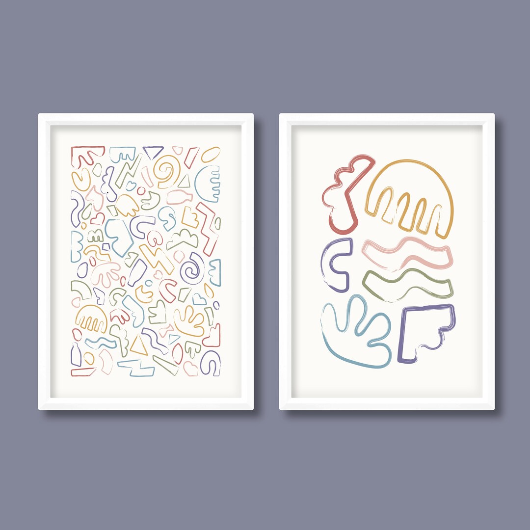 Abstract Bright Matisse Single Line Print Set of 2 | Pastel ...