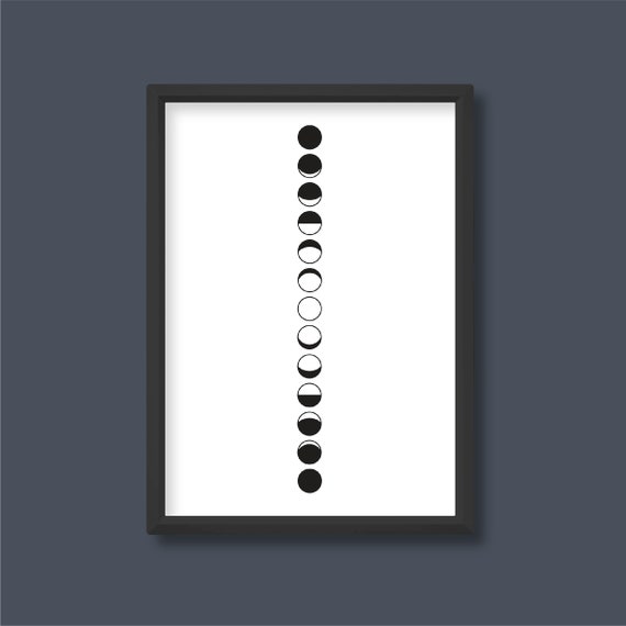 Moon Phases Outline Print Available in Black or White Boho | Etsy