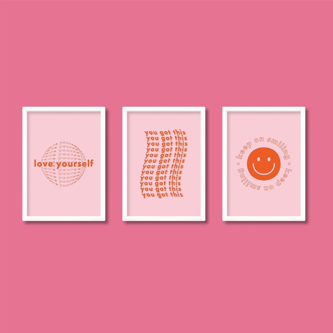 Retro Positive Quote Print Set of 3 | Motivational Typography | Bright ...