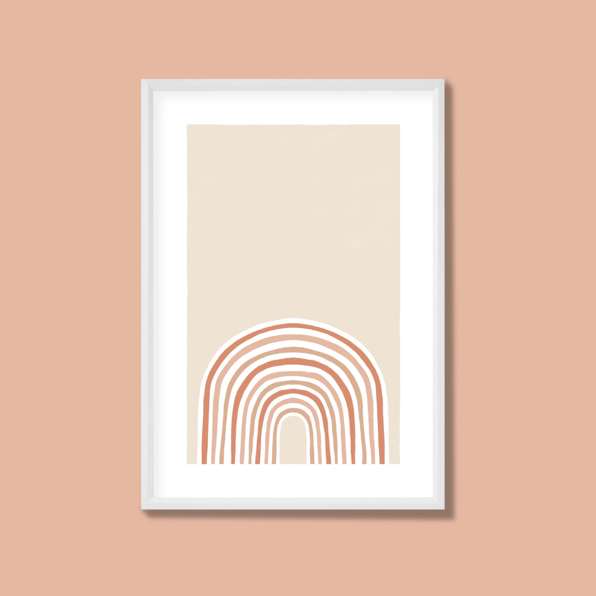 Minimalist Rainbow Print in Lino Cut Style Boho Mid Century | Etsy