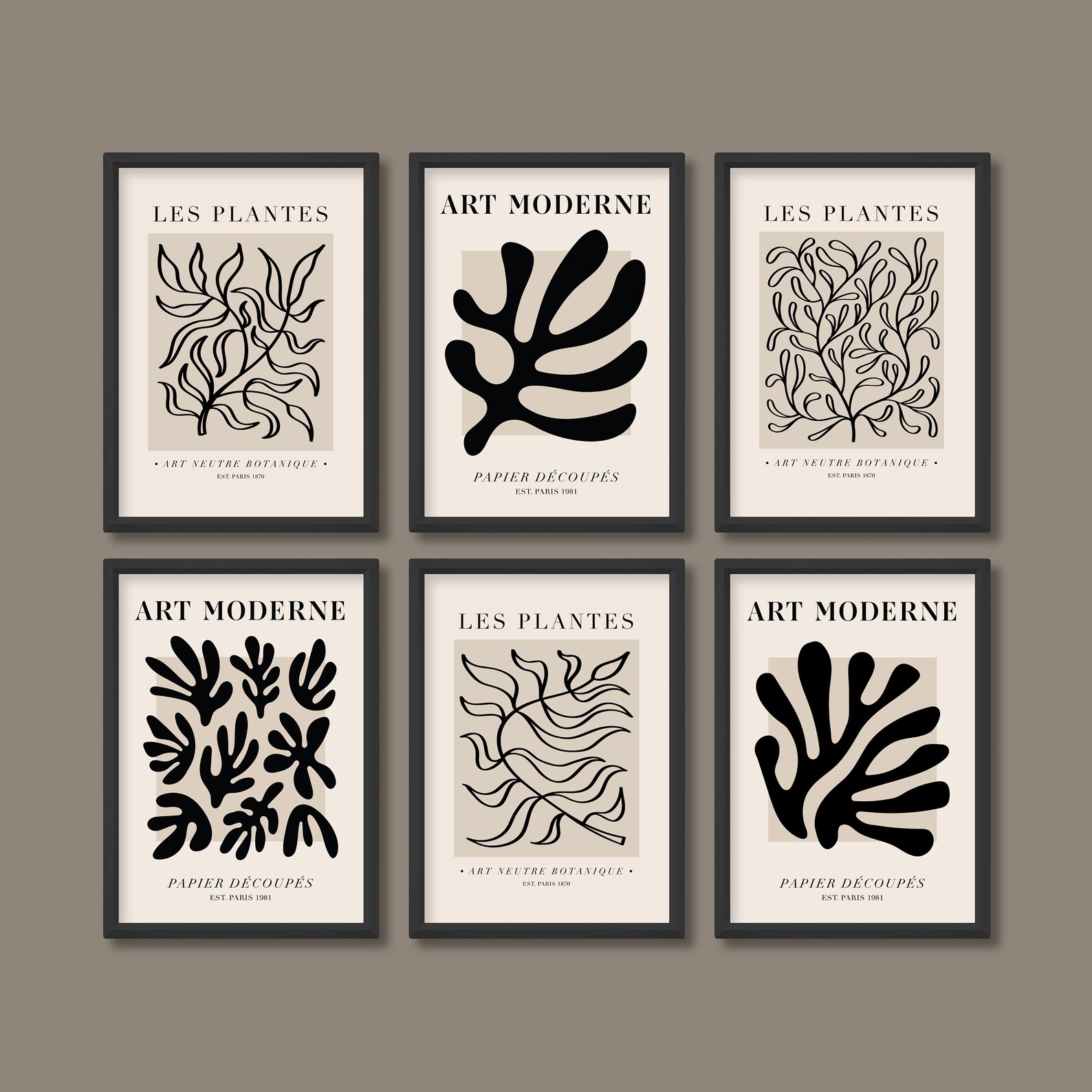 Abstract Shape and Plant Exhibition Posters Set of 6 Black - Etsy