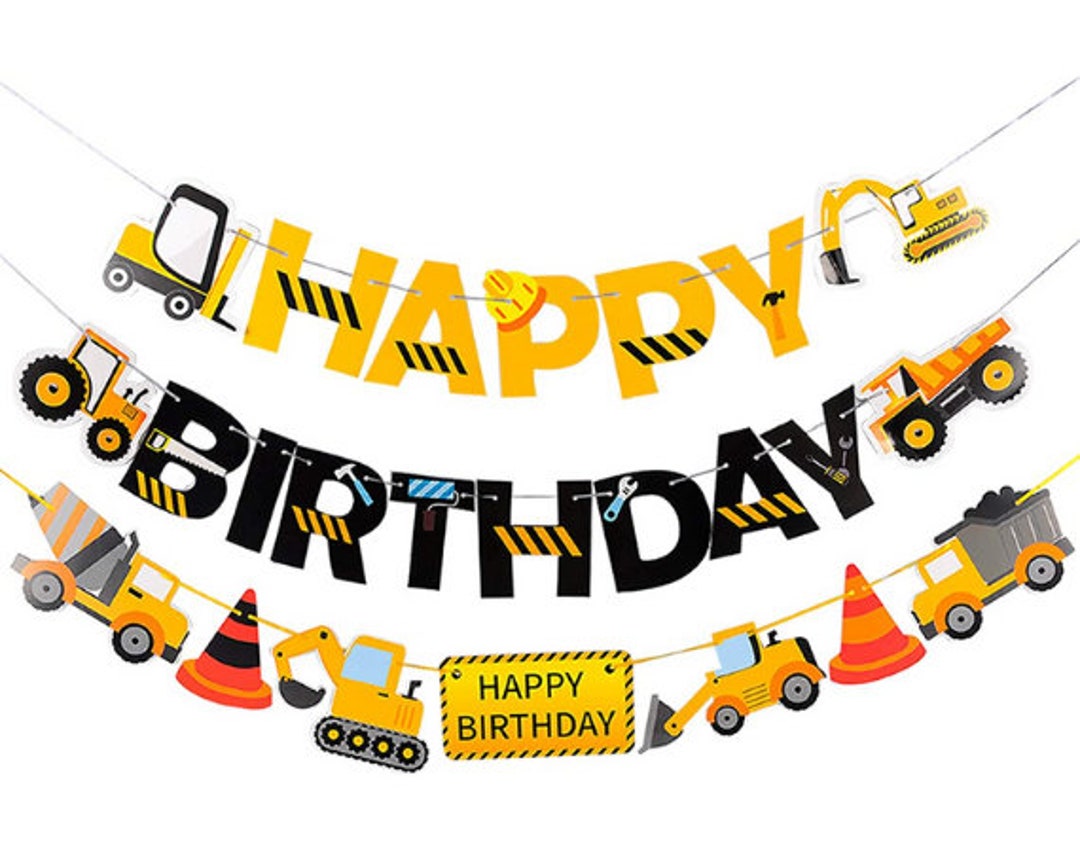 Construction Happy Birthday Banner First Birthday Construction Birthday ...