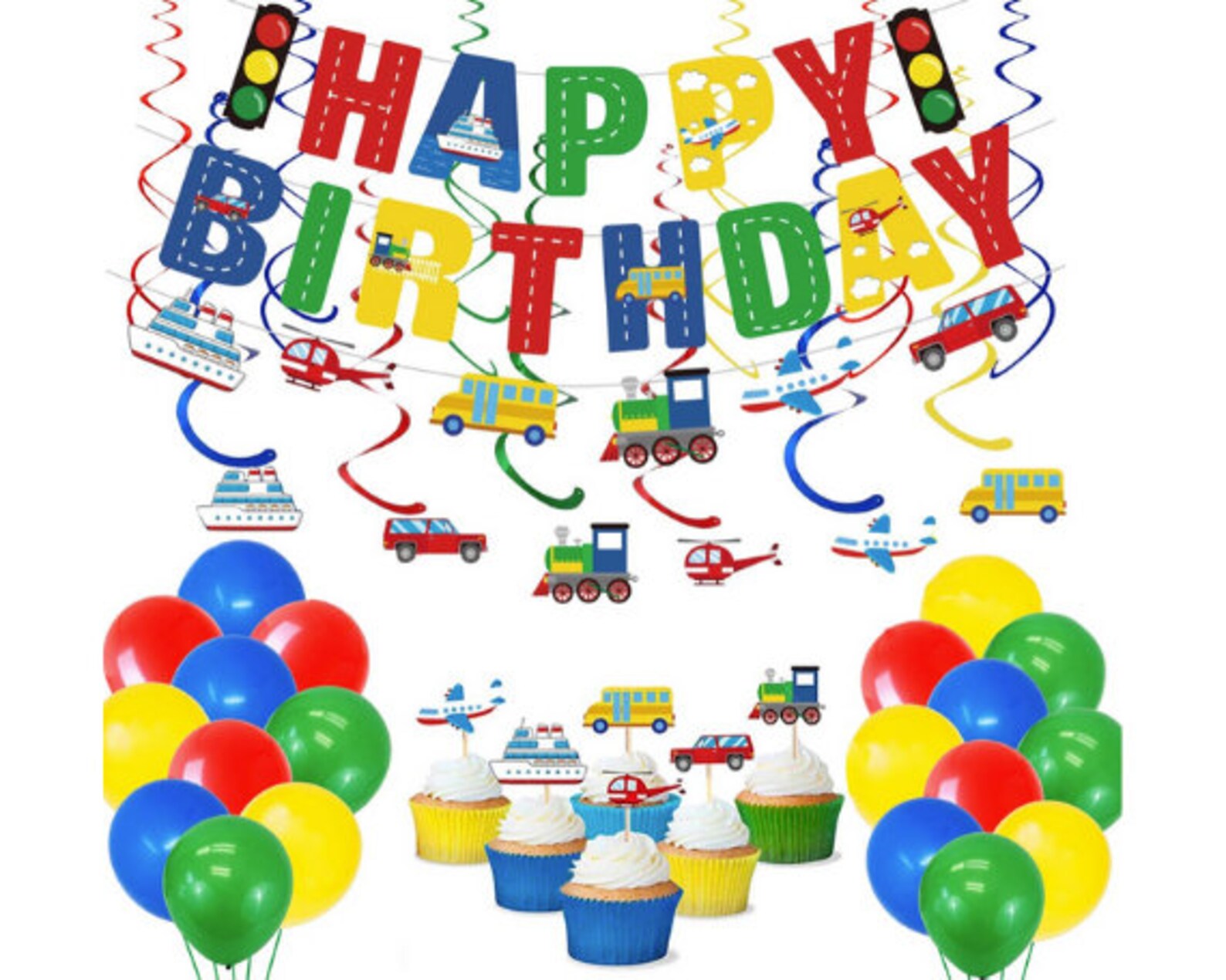 Transportation Birthday Party Decor Set Party Decorations - Etsy