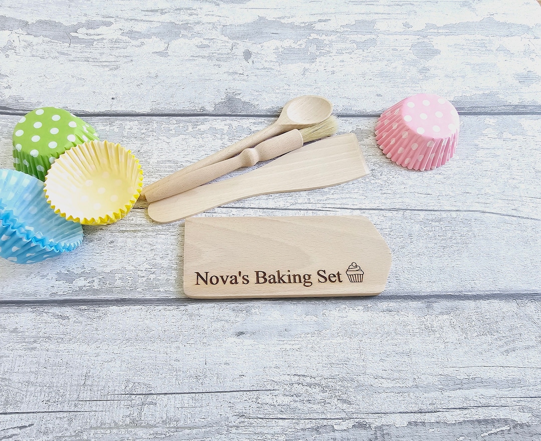 Personalised Wooden Baking Set for Children, Childs First Baking Set ...