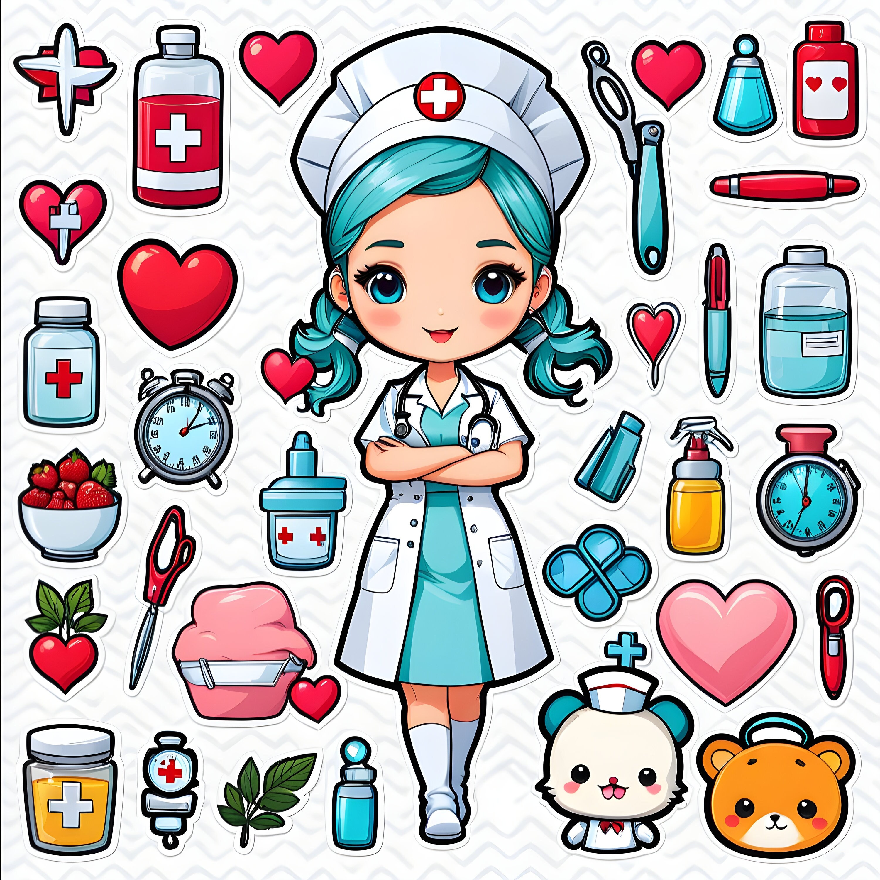 Cute Nurse Stickers digital Download - Etsy