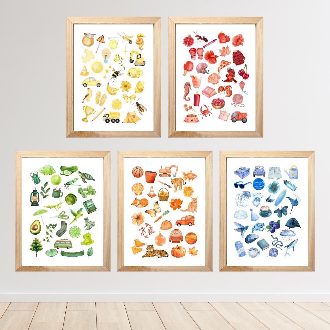 Color Learning Posters for Kids, Set of 5, Primary Colors, Kids Room or ...