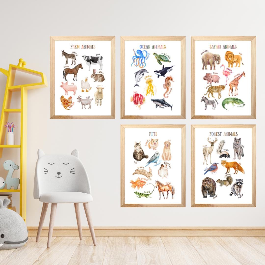 Animal Posters for Kids, Set of 5, Bedroom, Classroom, Nursery Decor ...