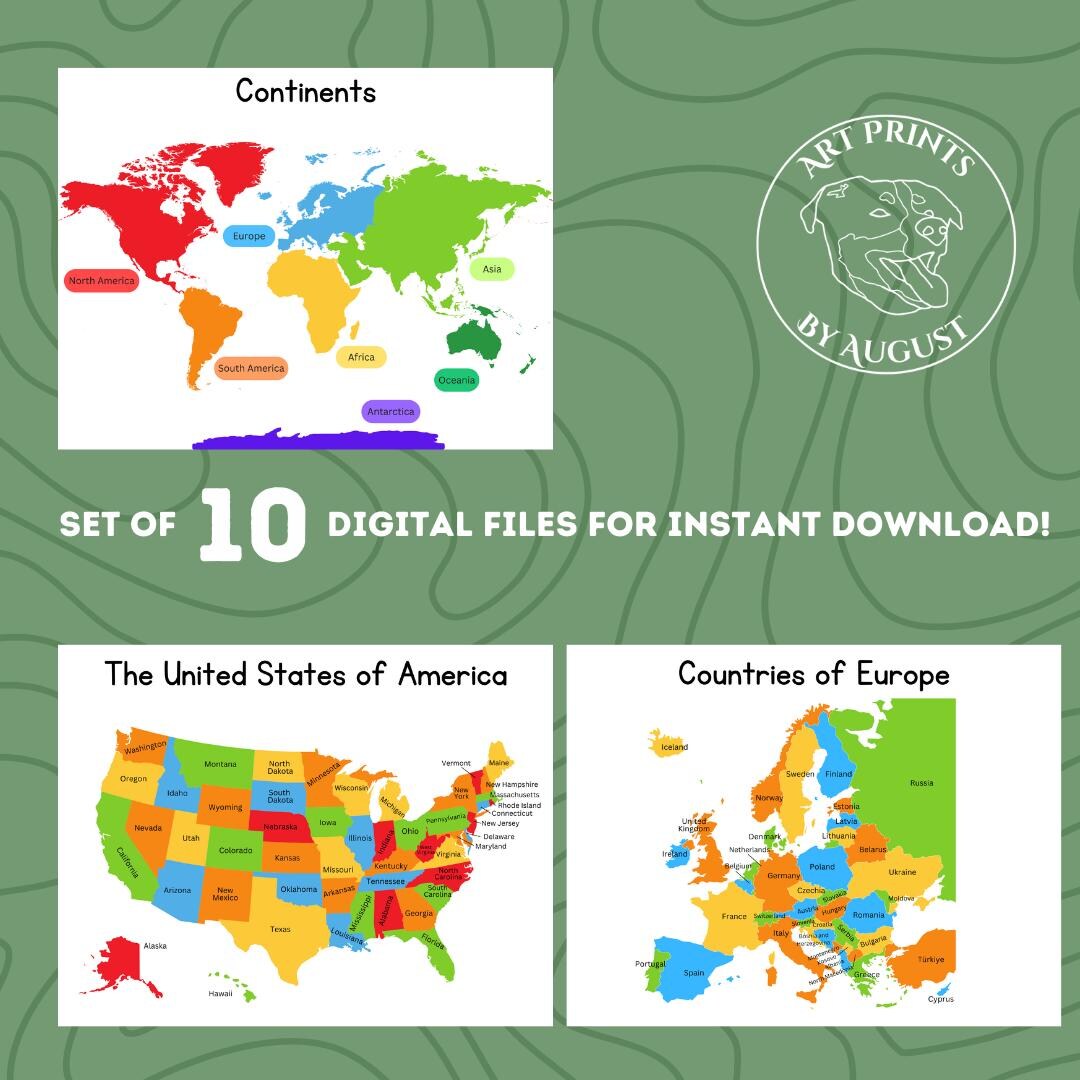 Educational Geography Posters, Set of 10 Digital Files, States ...