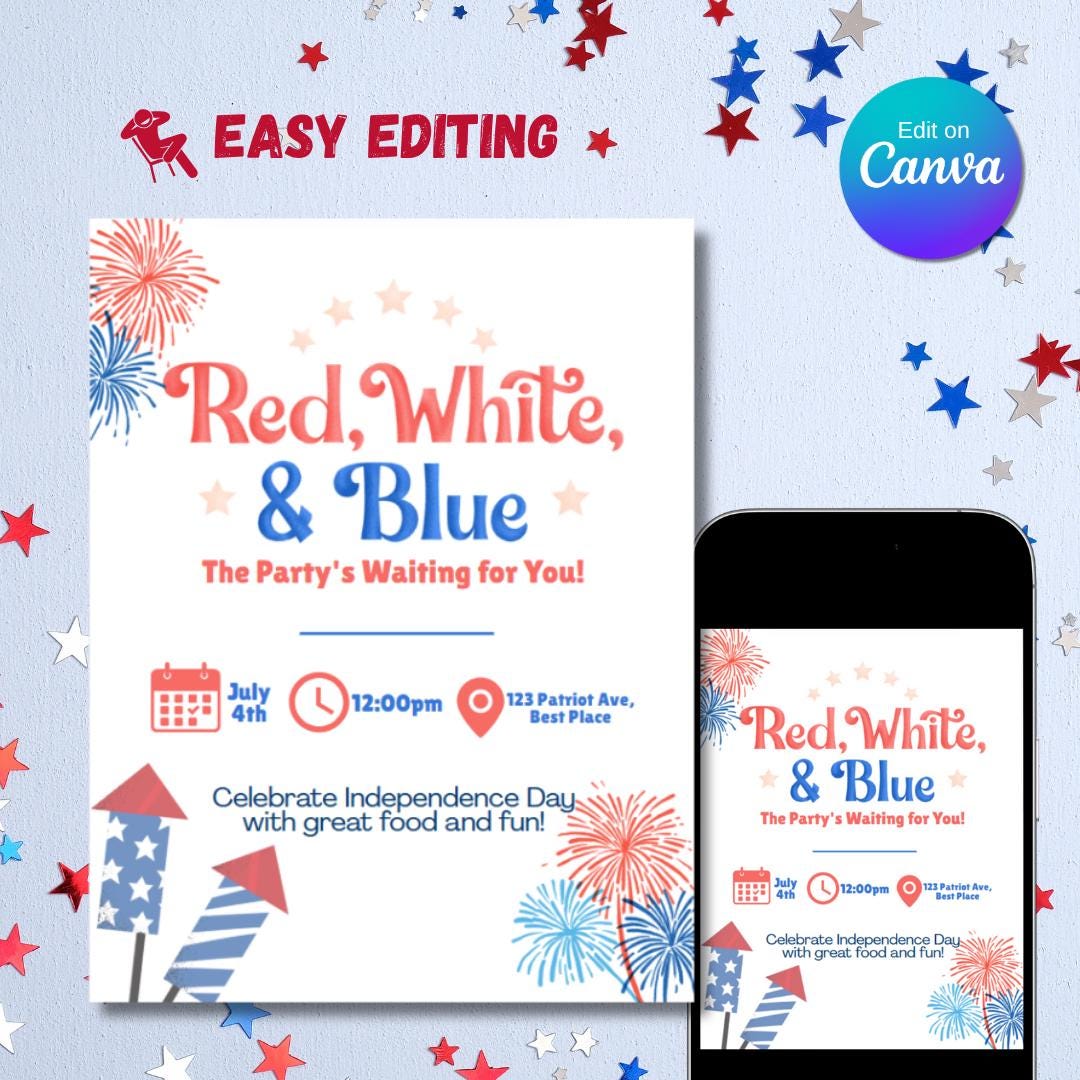 Customizable July 4th Invitation: Patriotic BBQ Flyer (canva Template ...