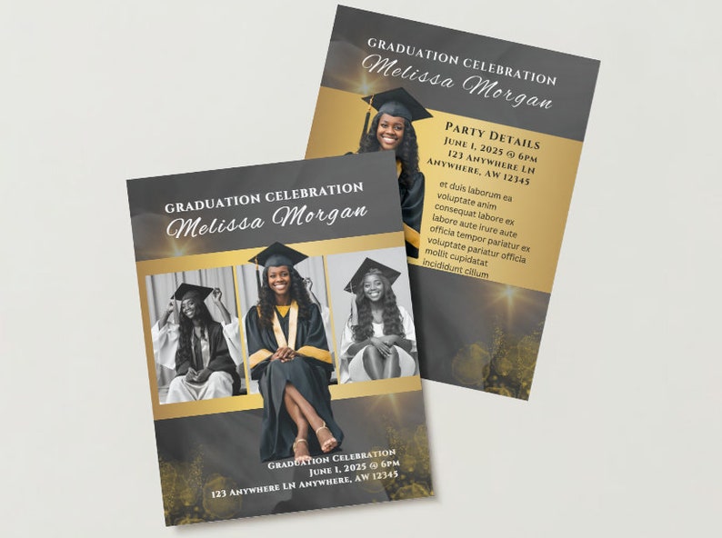 Chic Graduation Invitation Template Dual-sided, Editable in Canva Digital Download for High ...