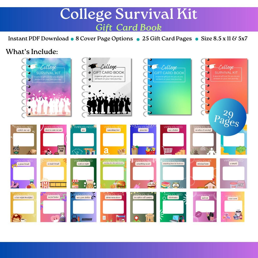Printable College Gift Card Book | Graduation Gift| Care Package ...