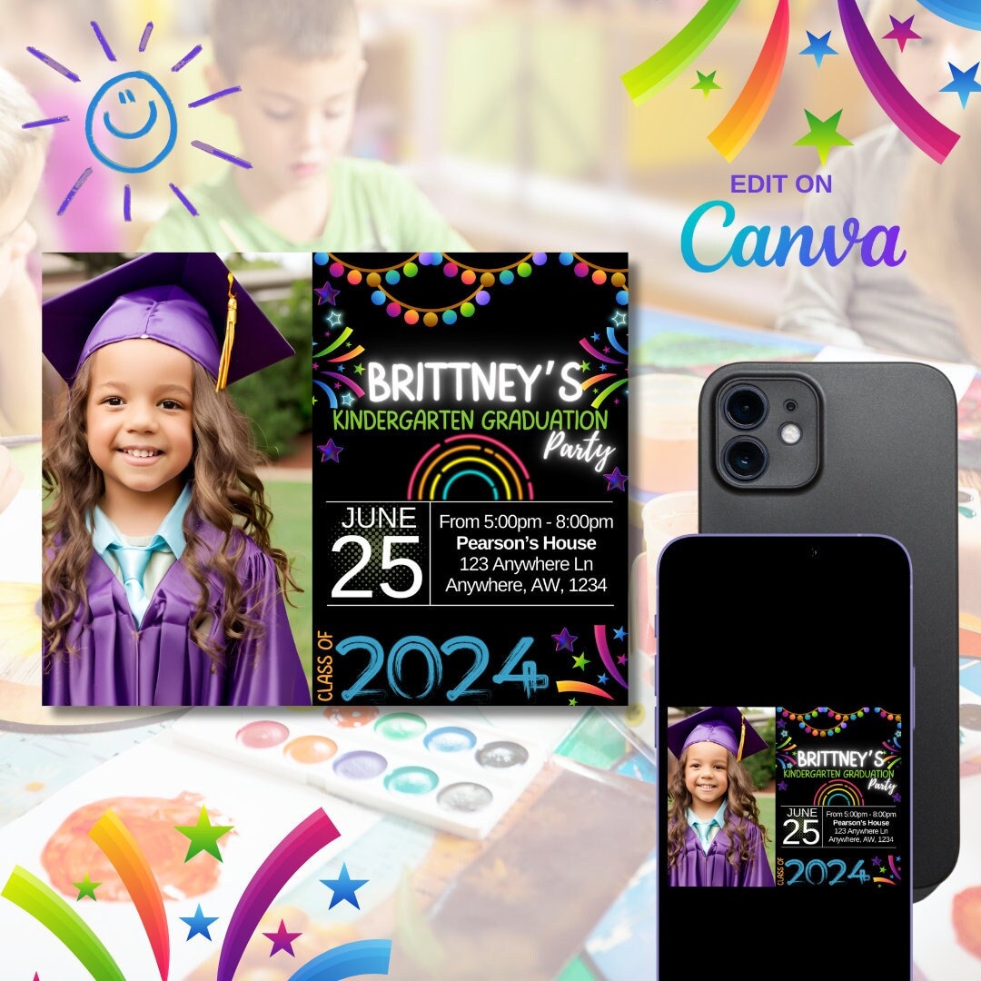 Kindergarten Graduation Flyer Editable | Canva Template 2024 ...