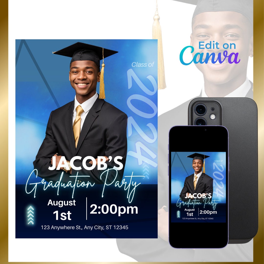 Blue Graduation Invitation: Class of 2024, Editable Template (digital ...