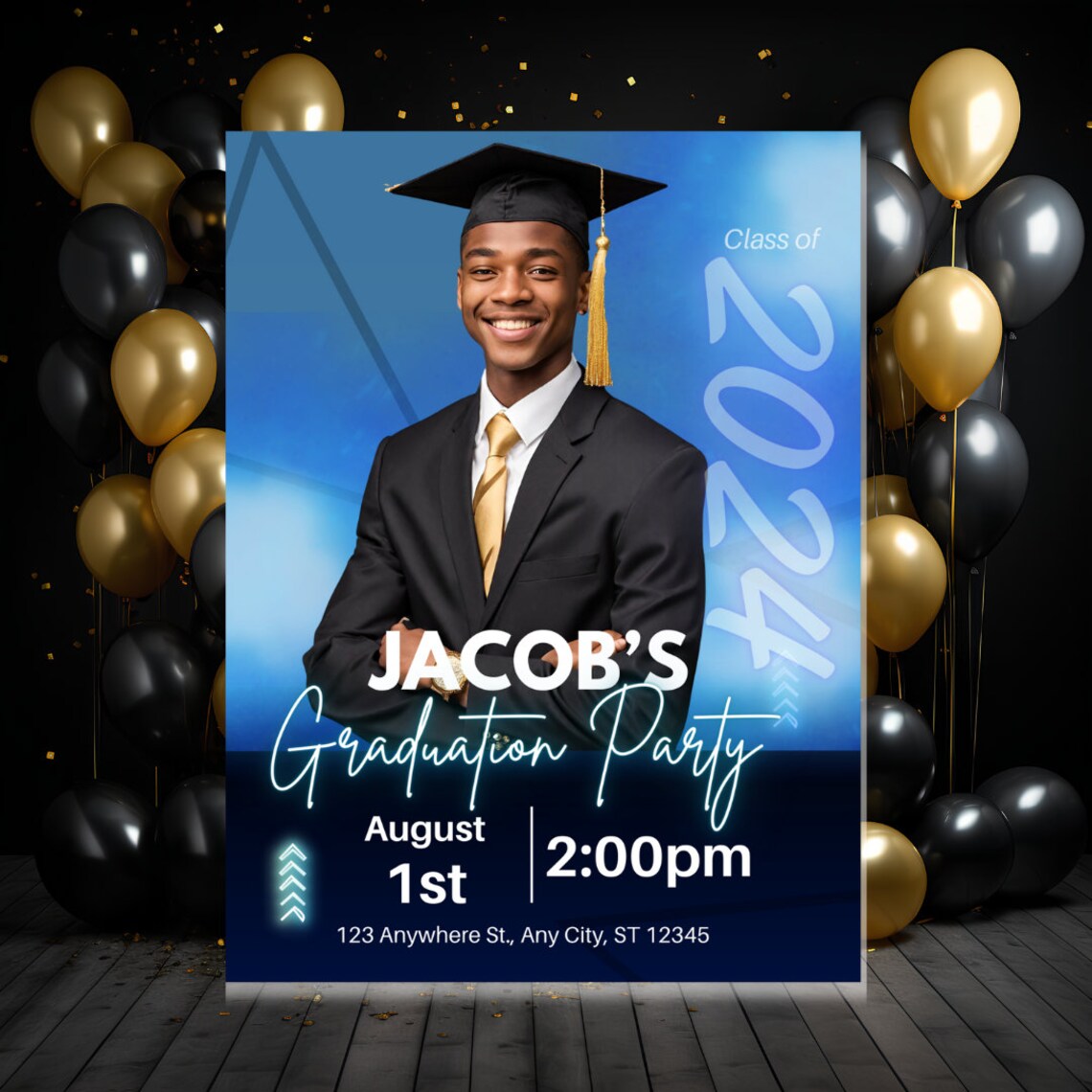 Blue Graduation Invitation: Class of 2024, Editable Template (digital ...