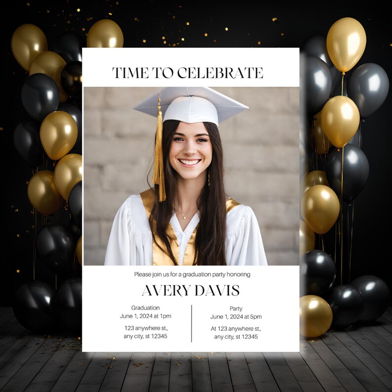 Graduation Party Invitation, Class of 2024 Announcement, Red Black ...